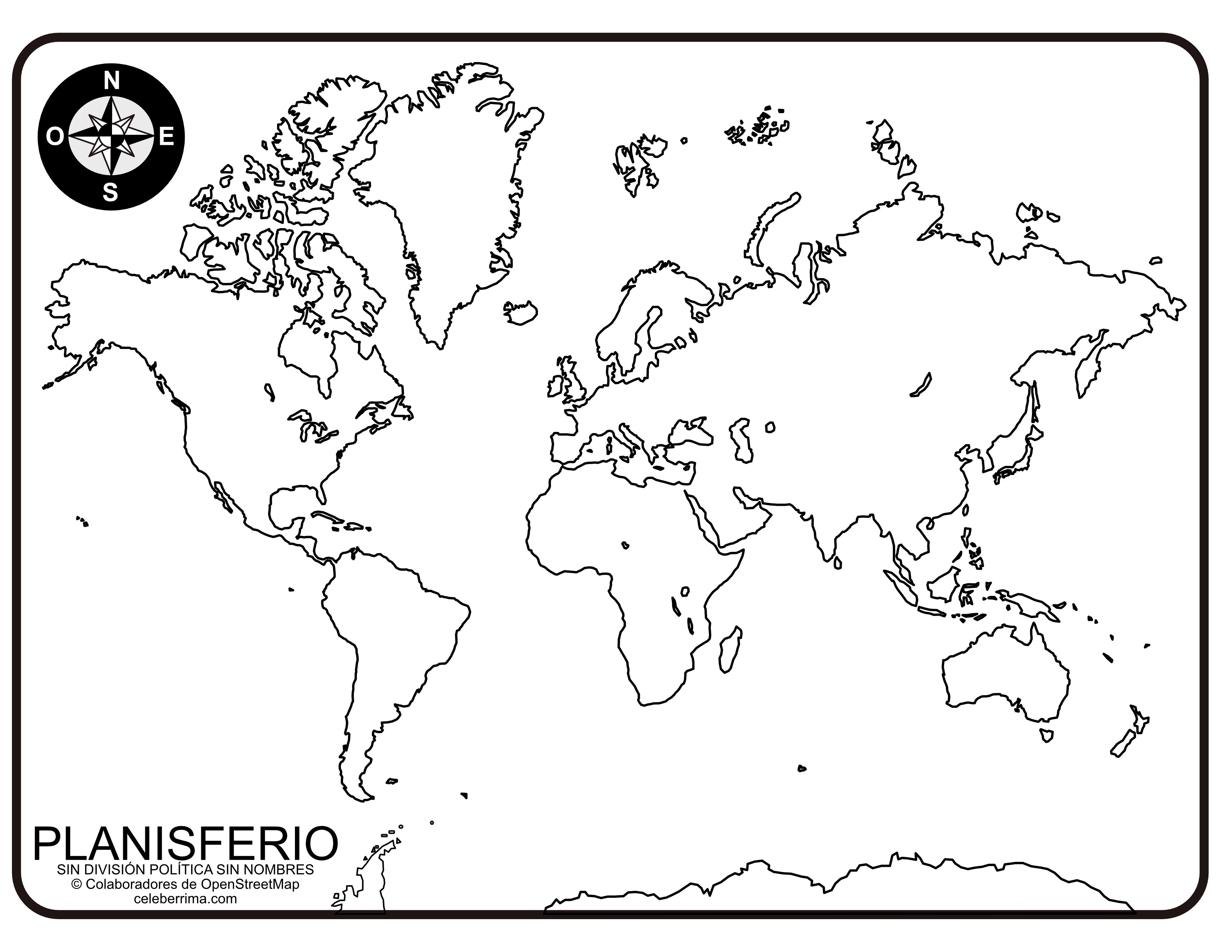 Planisferio Sin Nombres Y Sin División Política Para Colorear E